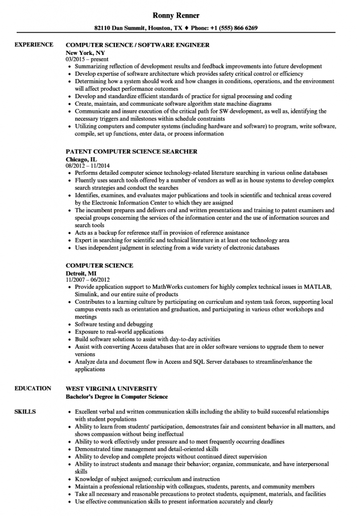 How To Write A Computer Science Resume Resume Writing Lab