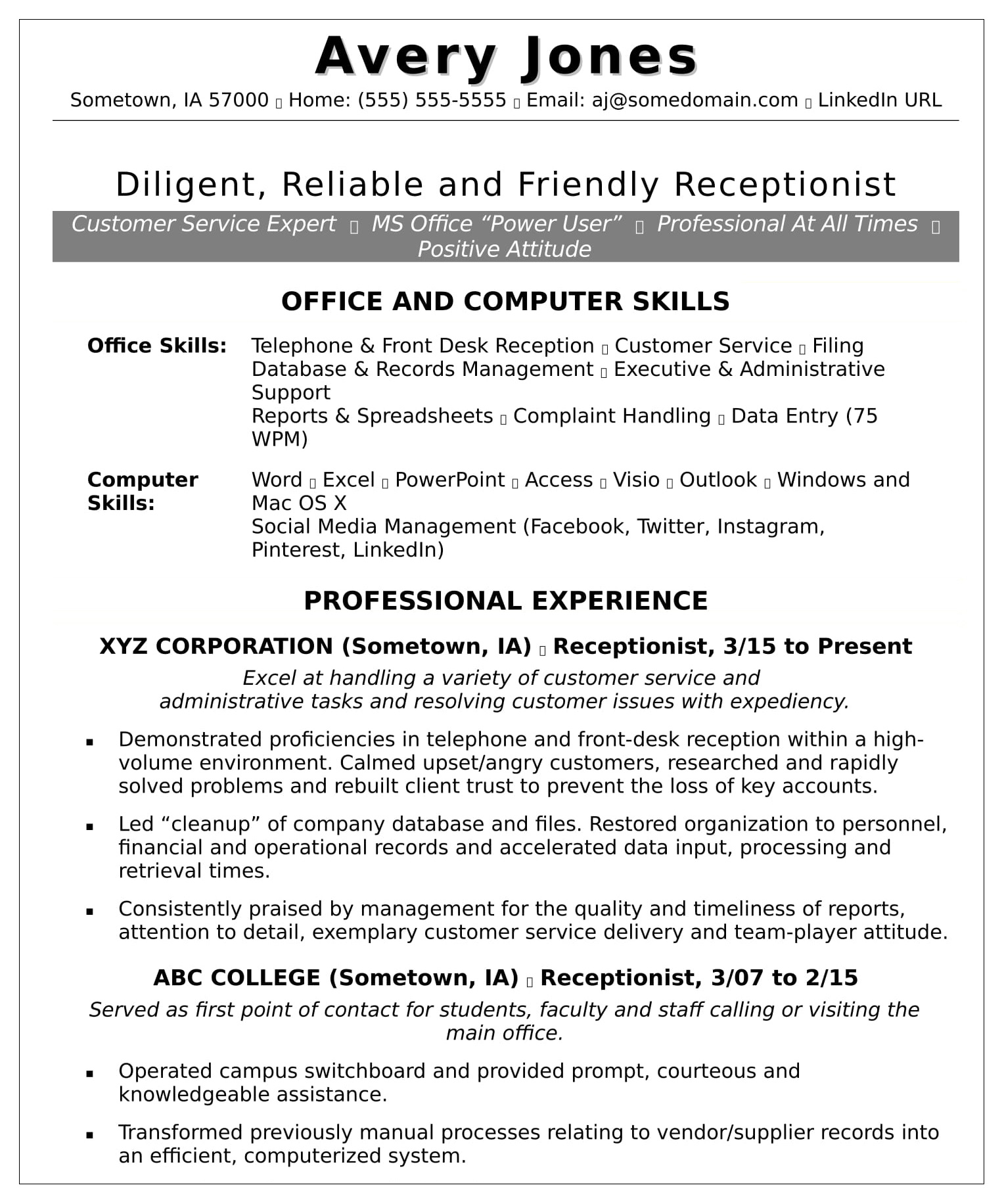 How to Make Resume for Receptionist Job - Resume Writing Lab